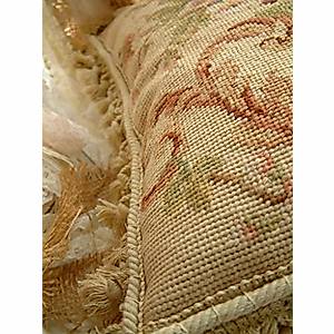 GoldenAppleArt 16" Elegant Roses in Urn Vintage Handmade Aubusson Design Needlepoint Pillow