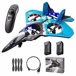 AUGARDEN V17 Jet Fighter Stunt RC Plane 2024 New 2.4GHz Remote Control Airplane with 2 Batteries, 360° Drop-Resistant Stunt Spin Remote & Light RC Airplane for Kids Boys