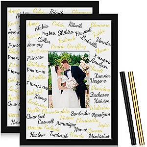 2 Pack 14 x 14 Inch Wedding Signature Picture Frame Displays 5x7 Photo with 2 Pcs Signature Pen for Wedding, Celebrations and Graduation, Black Wood Frame for Wall Hanging (11 x 14 Inch)