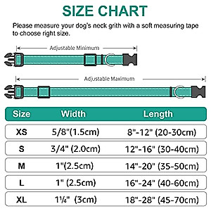 Joytale Reflective Dog Collar,Soft Neoprene Padded Breathable Nylon Pet Collar Adjustable for Large Dogs,Teal,L