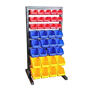 King's Rack Hanging Bin Rack Storage System Heavy Duty Steel Rack Organizer Shelving Unit w/ 70 Plastic Bins in 8 tiers