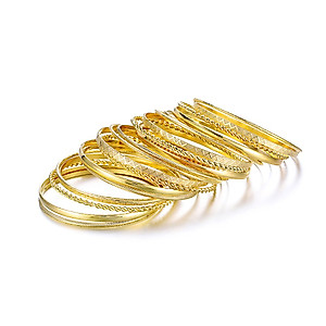 Ensoul 2.68" Inner Diameter Gold Color Multiple Metal Bracelets & Bangles Set for Women Luxury 20Pcs/Set