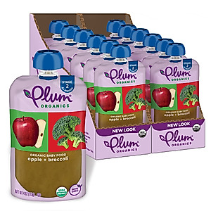 Plum Organics Stage 2 Organic Baby Food - Apple and Broccoli - 4 oz Pouch (Pack of 12) - Organic Fruit and Vegetable Baby Food Pouch