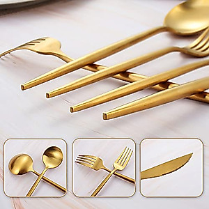 Matte Gold Silverware Set for 4, IBIILII JEFF 20 Pieces Stainless Steel Flatware Set，Kitchen Utensil Set, Tableware Cutlery Set, Knife Spoons And Forks Set, Satin Finished Polished & Dishwasher Safe