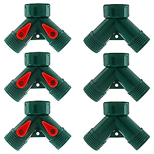Rierdge 6 Pcs 2 Way Hose Adapter Y Valve Garden Hose Connector Non Rust Spigot Faucet Adapter, 3/4 Garden Hose Y Connectors Plastic Hose Splitter with Faucet Watering Shut Off Valves (Green)