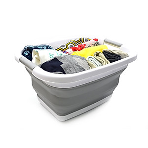 SAMMART 25L (6.6 gallon) Collapsible Laundry Basket/Tub - Foldable Storage Container/Organizer, Water capacity: 20L (5.28 gallon) (Grey)