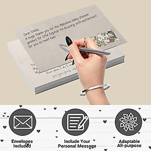 Paper Clever Party Flora Safari Baby Shower Thank You Cards with Envelopes - 25 Pack - 4x6 Blank Notes with Prefilled Message from Baby Girl - Greenery Jungle Design