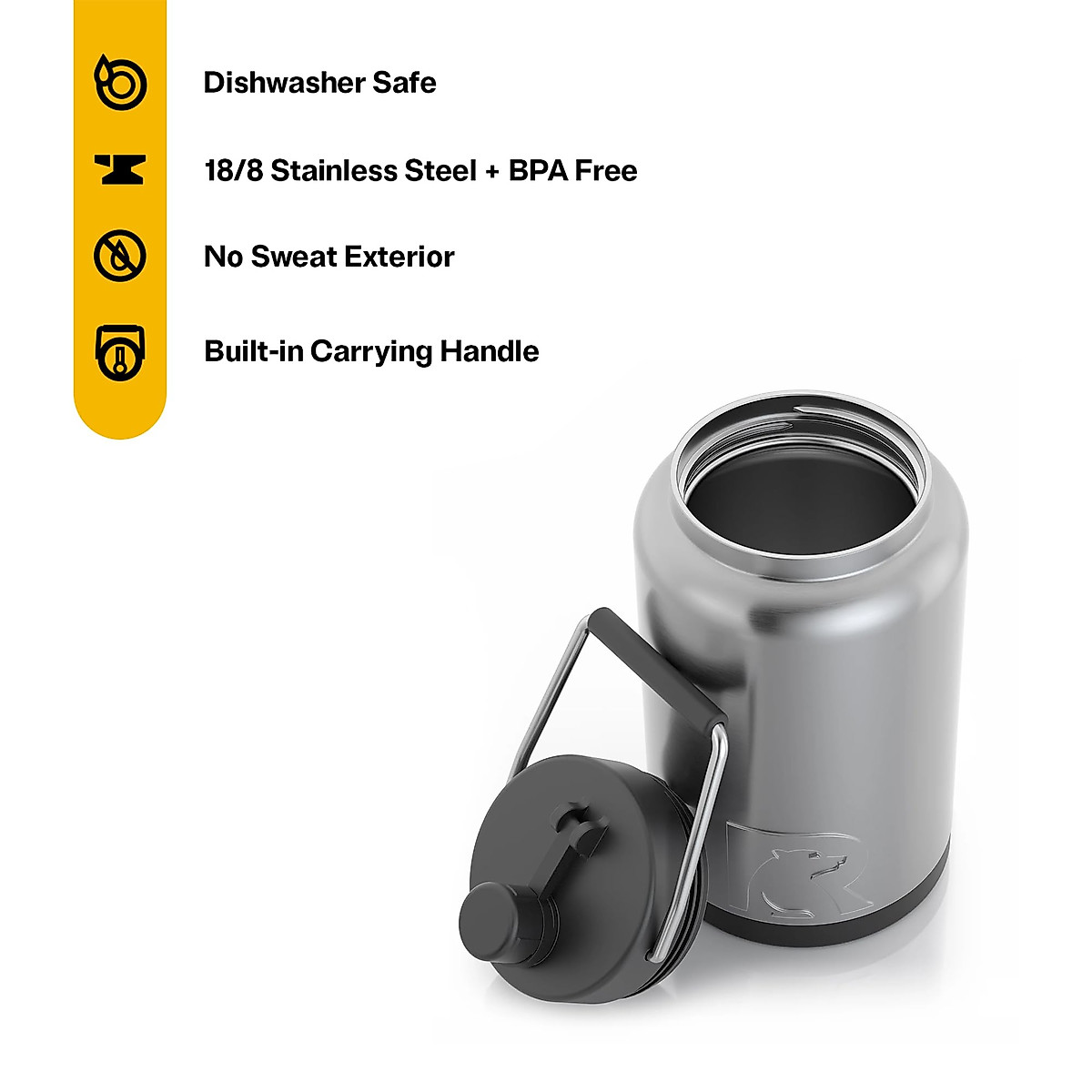 RTIC Jug with Handle, Half Gallon, Graphite Matte, Large Double Vacuum Insulated Water Bottle, Stainless Steel Thermos for Hot& Cold Drinks, Sweat Proof, Great for Travel, Hiking & Camping