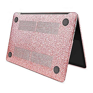 Anban Compatible with MacBook Air 13 inch Case 2021 2020 2019 2018 Release A2337 M1 A2179 A1932 with Touch ID, Glitter Leather Laptop Hard Shell Case with Keyboard Cover, Sparkle Hot Pink