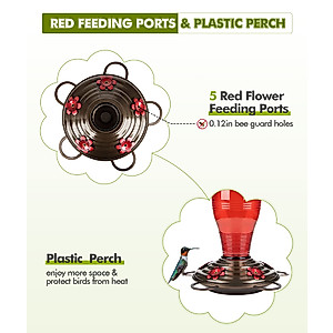 BOLITE 18006CR Hummingbird Feeder, Vintage Bottle Glass Hummingbird Feeders for Outdoors, 25 Ounces, Red