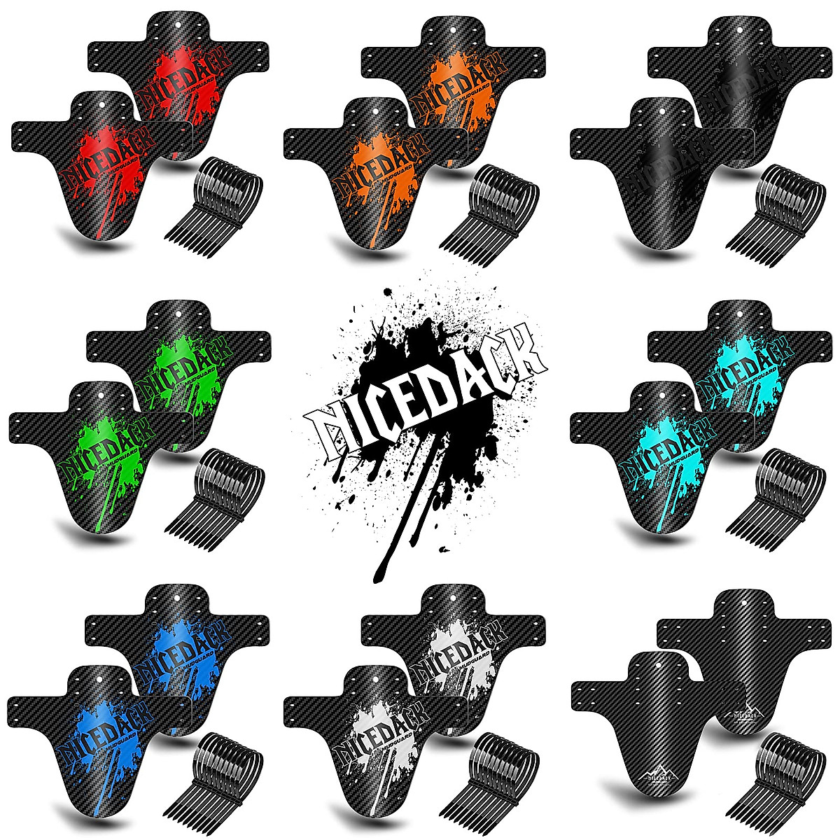 NICEDACK Bike Fender, Adjustable MTB Mud Guard, Front and Rear Compatible Mudguards, Fits 650B 20" 26" 27.5" 29 inch Fat Tire Bikes and All Disc Brake Bicycles (Carbon Fiber Pattern,Cyan)