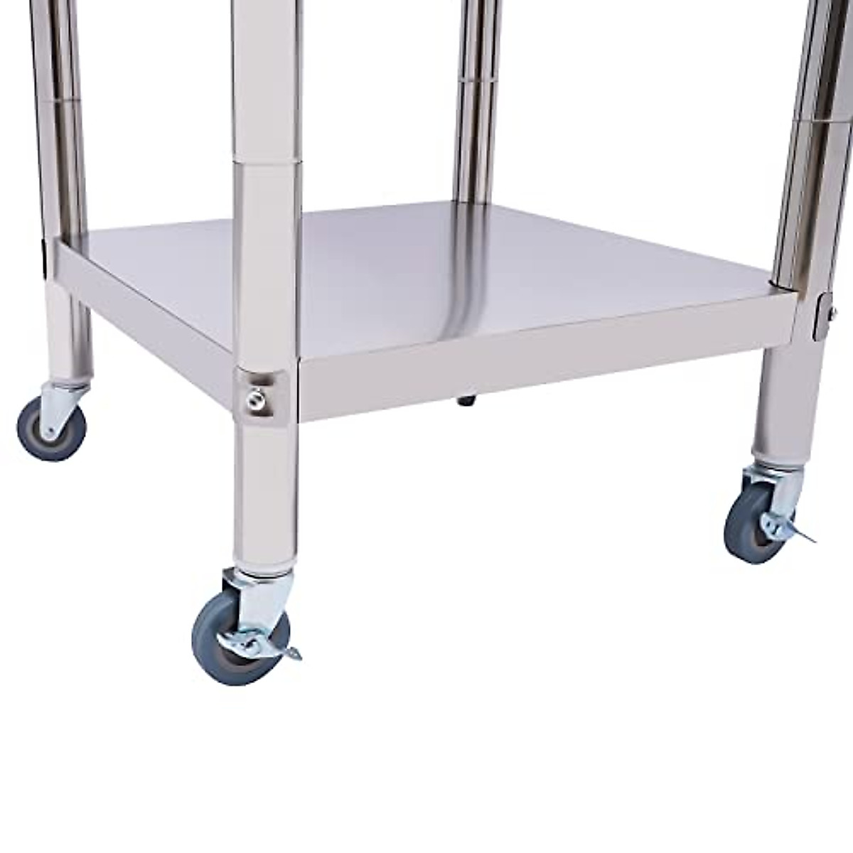 Fichiouy Rolling Stainless Steel Workstation Food Prep Worktable with Undershelf, Stable Heavy Duty Commercial Table with Wheels Easy Assembly