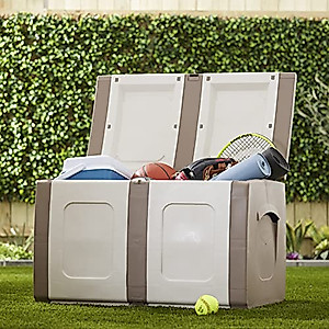 Homeplast Regular 52.83 Gallon Capacity Indoor Outdoor Heavy Duty Plastic Deck Box Storage Trunk, Beige/White