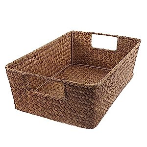 Uonlytech Shelf Storage Basket Straw Container Large Container Desktop Organizer Woven Storage Baskets for Organizing Woven Baskets for Storage Decorate Rectangle Straw Storage Box Coffee