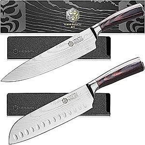 KESSAKU 8-Inch Chef & 7-Inch Santoku Knife Set - Samurai Series - Forged High Carbon 7Cr17MoV Stainless Steel - Pakkawood Handle with Blade Guards
