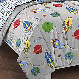 Dream Factory Space Rocket Ultra Soft Microfiber Comforter Set, Multi-Colored, Twin,2A745901MU