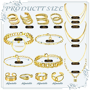Henoyso 16 Pcs Gold Jewelry Set for Women Necklaces, Bracelets, Earrings, Knuckle Rings for Valentine's Birthday Wedding Parties Gifts(Stylish Style)
