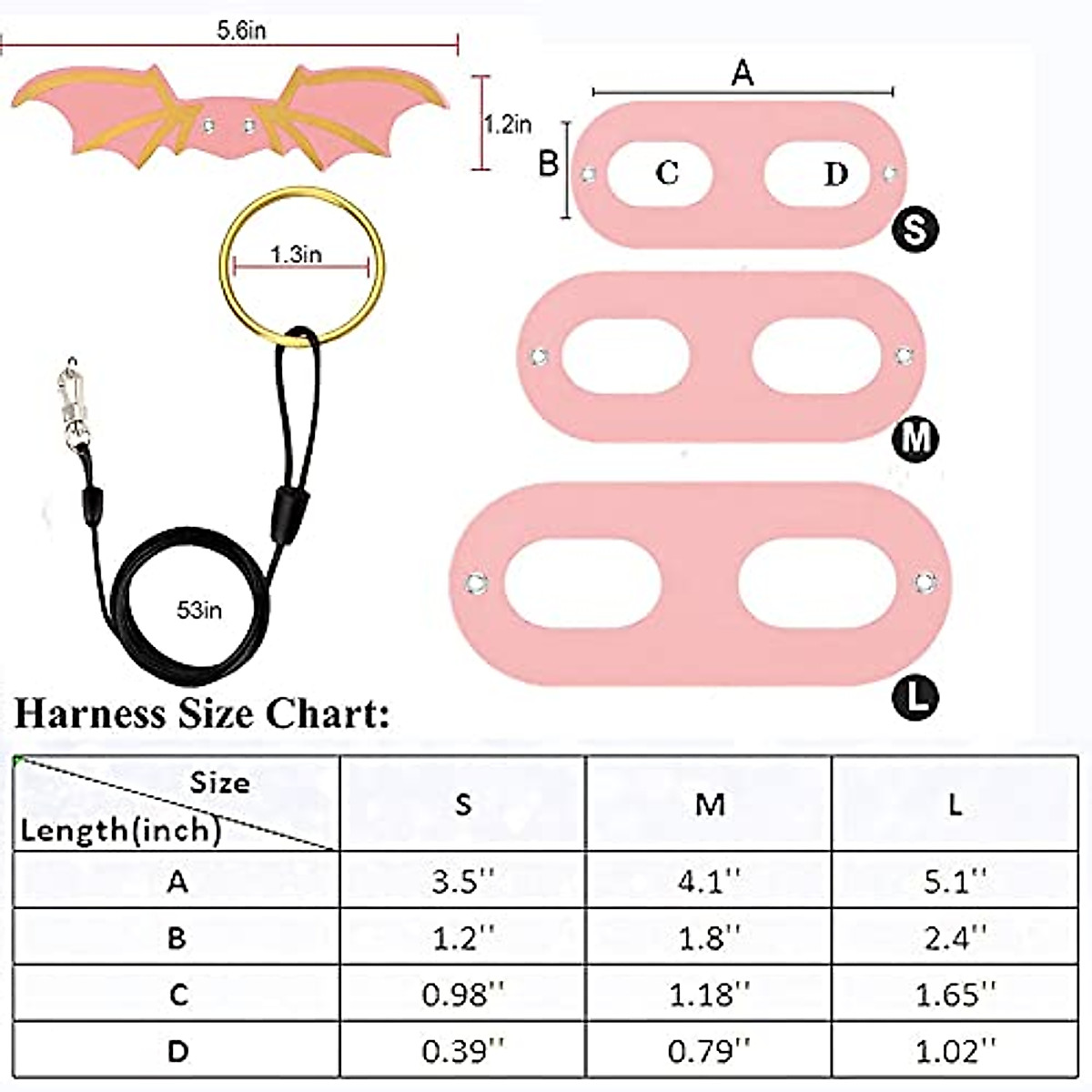 Bearded Dragon Leash and Harness Adjustable Leather Wings Costume Carrier from Baby to Juvenile Lizard Iguana Gecko Chameleon Hamster Ferret Reptile Walking Leash S M L 3 Pack