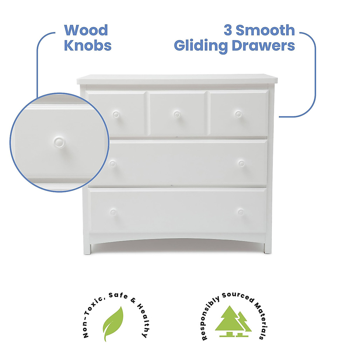 Delta Children 3 Drawer Dresser, Greenguard Gold Certified, White