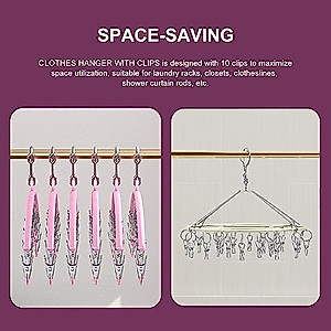 OUGETHER Clothes Hanger with 10 Clips Stainless Steel Laundry Drying Rack Windproof Sock Hanger Clip for Drying Bras Towel Underwear Diaper Baby Clothes (Green)