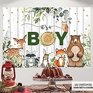 Sensfun It's A Boy Woodland Backdrop Woodland Animal Baby Shower Birthday Background 7x5ft Woodland Creatures Forest Friends Safari Theme Party Banner Decoration