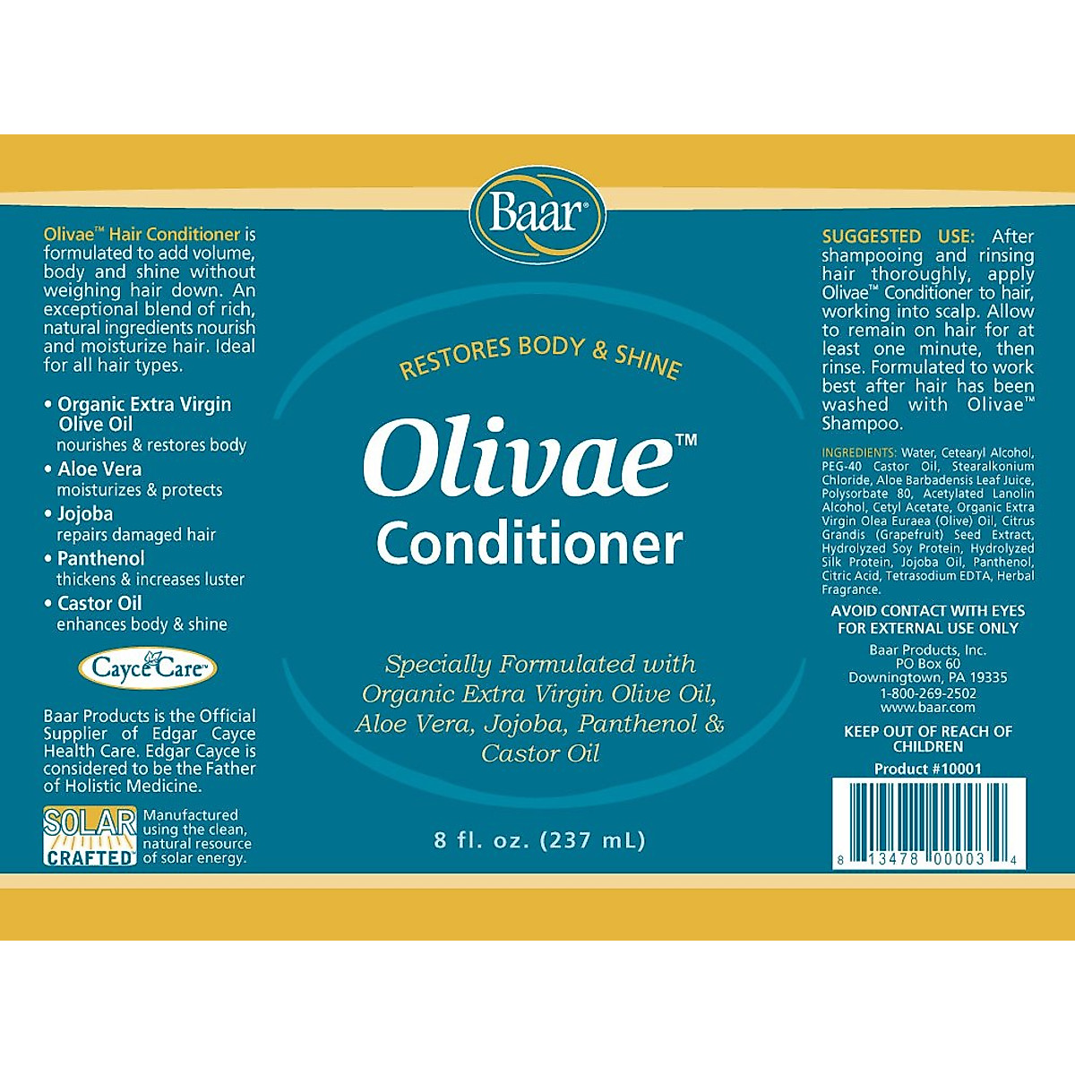 Olivae Conditioner, Organic Olive Oil Conditioner with Organic Botanical Oils, Specially Formulated to Nourish Hair Follicles, Roots & Scalp. 8 oz.