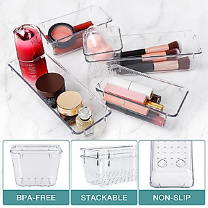 StorMiracle 16 PCS Drawer Organizer Set, 5 Varied Size Bathroom and kitchen Drawer cabinet organizer Trays, Clear Storage Bins for Makeup, Jewelry, Utensils and Gadgets