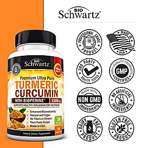 Turmeric Curcumin with Black Pepper Extract 1500mg - High Absorption Ultra Potent Turmeric Supplement with 95% Curcuminoids and BioPerine - Non GMO Turmeric Capsules for Joint Support - 90 Capsules
