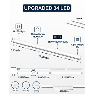 MATICOD Under Cabinet Lights, 3 Colors Motion Sensor Light Indoor Under Cabinet Lighting with Warm White Cold White Daylight, Under Counter Lights for Kitchen LED Closet Lights