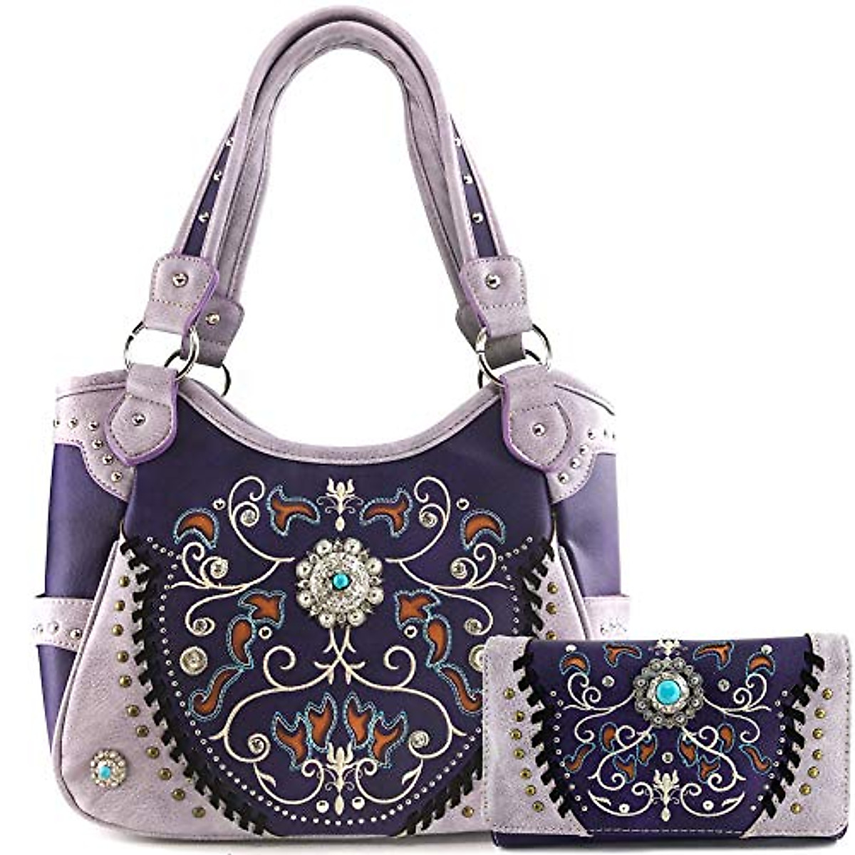 Zelris Spring Bloom Western Concho Women Conceal Carry Tote Handbag Purse Set (Purple)