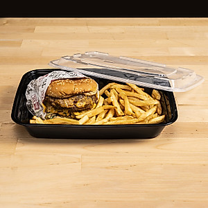 TIYA Takeout Containers - 48 oz Bulk 150 Pack with Lids - Rectangular Plastic To-Go Containers - Reusable, Microwavable, Dishwasher Safe - Leak-Proof for Meal Prep & Restaurants - BPA-Free