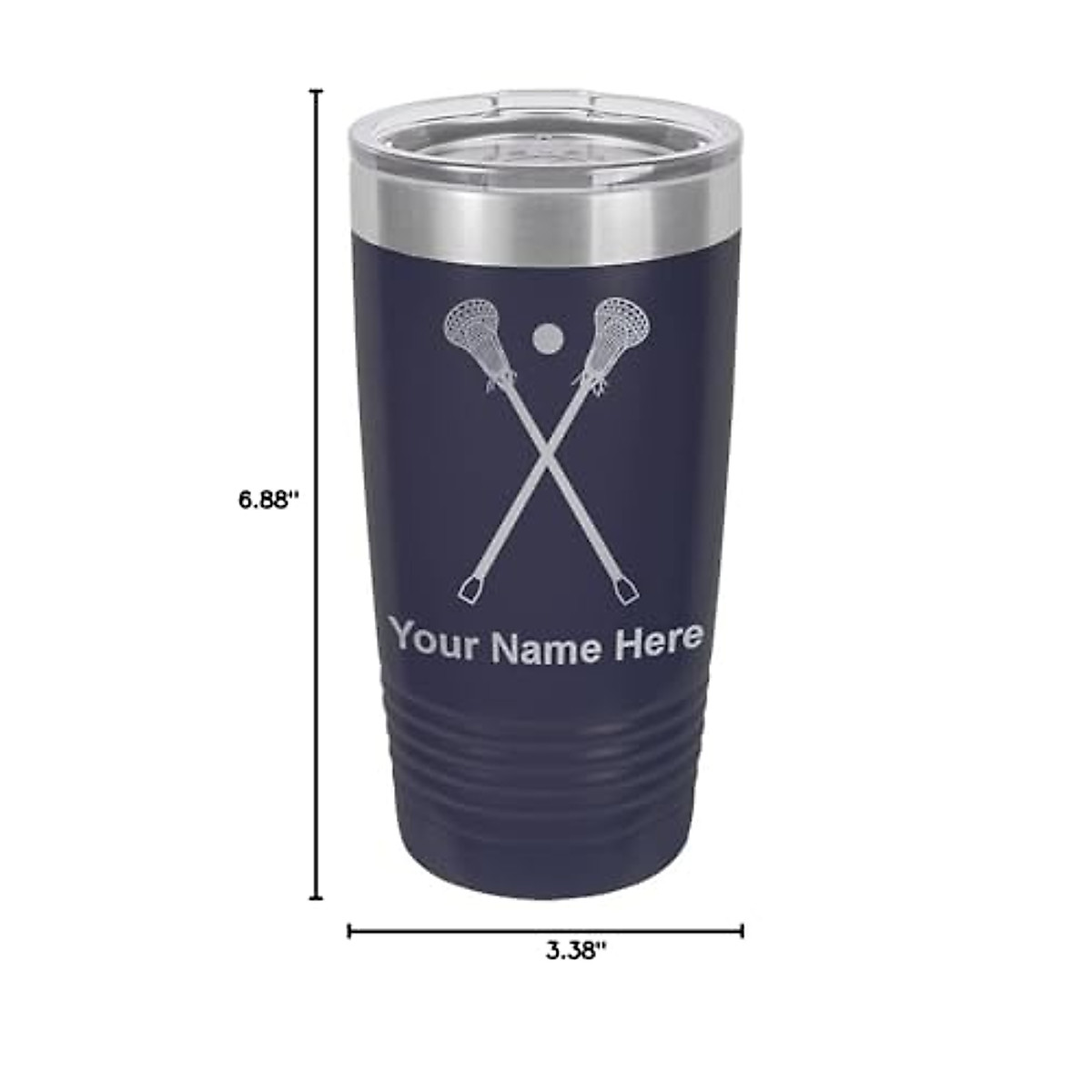 LaserGram 20oz Vacuum Insulated Tumbler Mug, Lacrosse Sticks, Personalized Engraving Included (Navy Blue)
