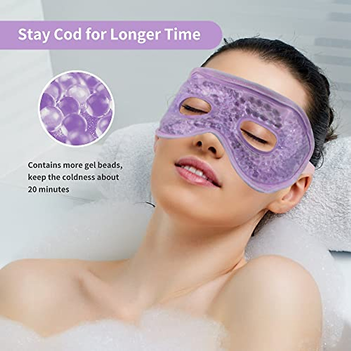 NEWGO Gel Eye Mask Reusable Cooling Eye Mak with Eye Holes, Cold Pack Eye Ice Pack Hot Cold Eye Compress for Puffy Eyes Migraine Headache, Stress Relief, Dry Eyes Dark Circles (Purple)