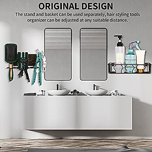 Jashlife Hair Dryer Holder Wall Mounted, Pasteable Installation, Blow Dryer Holder Wall Mount, Be Used Separately, Hair Tool Organizer Wall Mount, Hot Styling Bathroom Storage Basket for Curling Wand