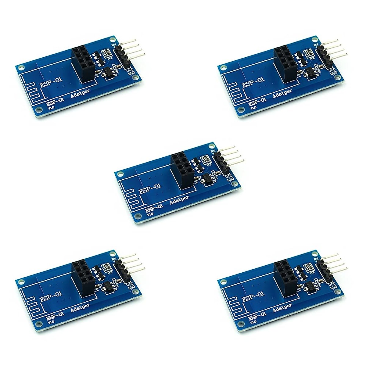 Geekstory ESP8266 ESP-01 Serial WiFi Wireless Adapter Module DC3.3V 5V ESP01 Breakout PCB Adapters Compatible for Arduino（Pack of 5pcs）