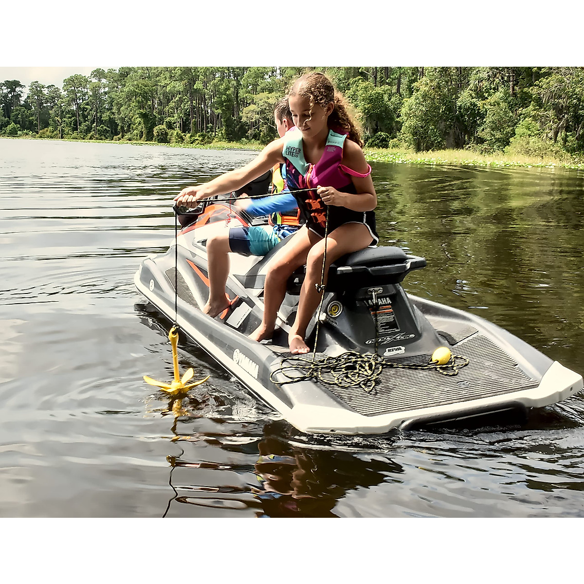 QPURO Kayak Anchor Kit - 3.5 lb Grapnel Anchor, Marine Anchor, Folding Anchor - Ideal for Kayak Fishing, Paddle Boards (SUP), PWC, Jet Ski's, Small Boats (Yellow)