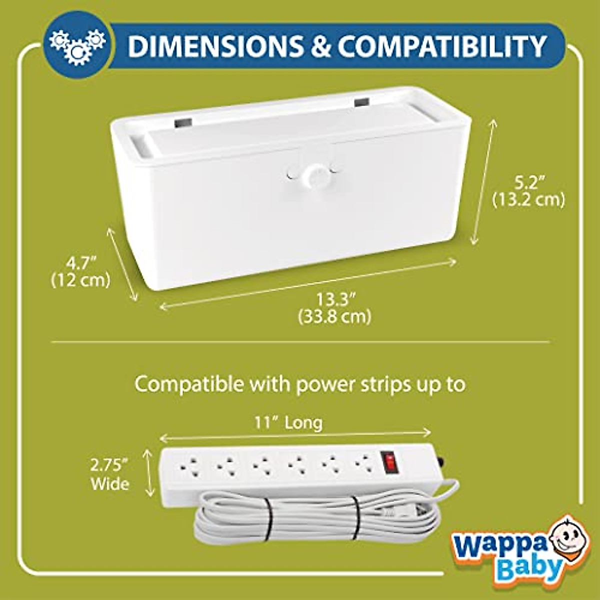 Power Strip Cover Box - Effectively Baby Proofs Power Strip on Floor or Wall. Large 13" with Double Lock, Convenient Side Openings for Cords & Cables. Protects Small Hands & Fingers
