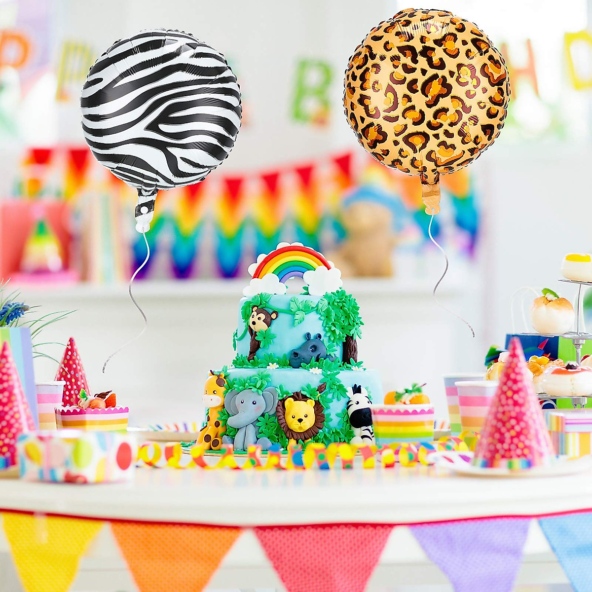 20 Pieces Animal Pattern Balloons 18 Inch Forest Animal Foil Balloons Deer Tiger Zebra Leopard Round Aluminum Balloons Party Favors for Jungle Safari Themed Birthday Party