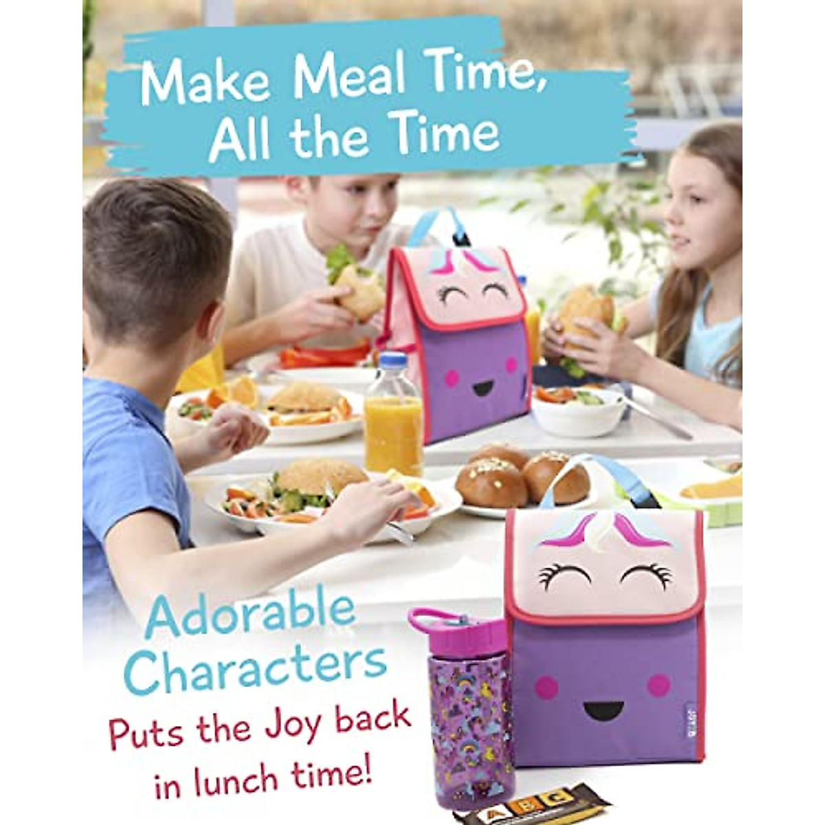 JOY2B Kids Lunch Bag - Insulated Unicorn Lunch Bag Kids with Water Bottle Holder - Reusable Snack Bags for Boys and Girls, Lunch Box Kids Perfect for School Camp Travel - Unstoppable Unicorn