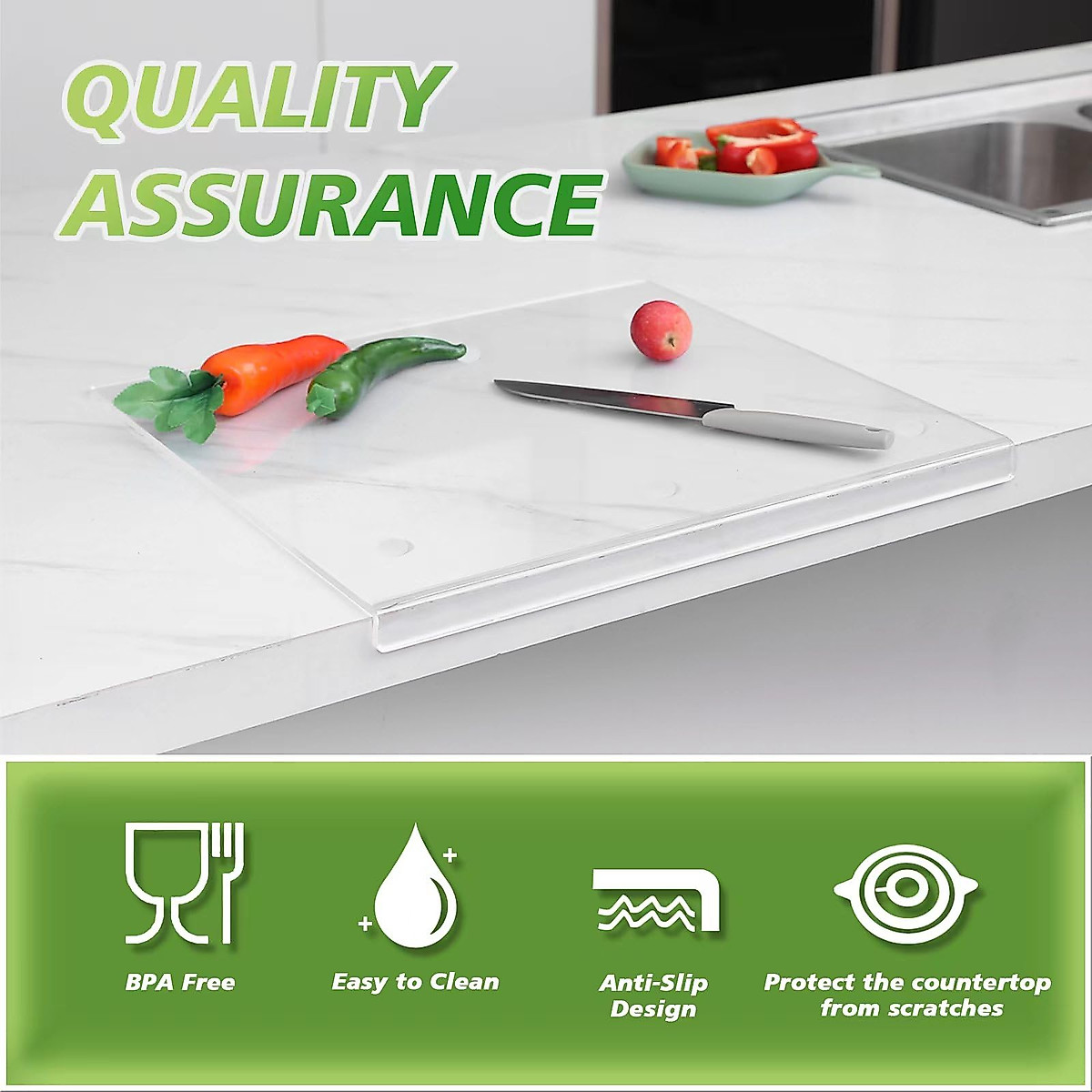 LPZXH Acrylic Cutting Board with Counter Lip, 2024 Upgraded Thicker Clear Cutting Boards, 17X13 Inch Large Non-Slip Cutting Board for Kitchen Countertop Protection, Perfect Kitchen Gadgets & Gifts