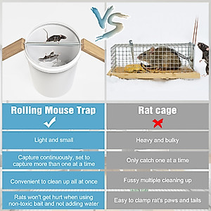 2 Pack Rolling Log Mouse Trap, Humane Live Mouse Trap Bucket, Rat Traps for House, Auto Release Catch No See Kill Trap for Mice and Rats
