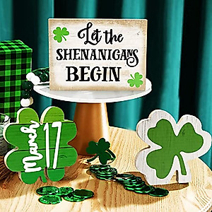 11 Pieces St. Patrick's Day Tiered Tray Decor Shamrock Wooden Signs St. Patrick's Day Freestanding Table Decorations for St. Patrick's Day Table Home Kitchen Bar Decoration Party Decorations