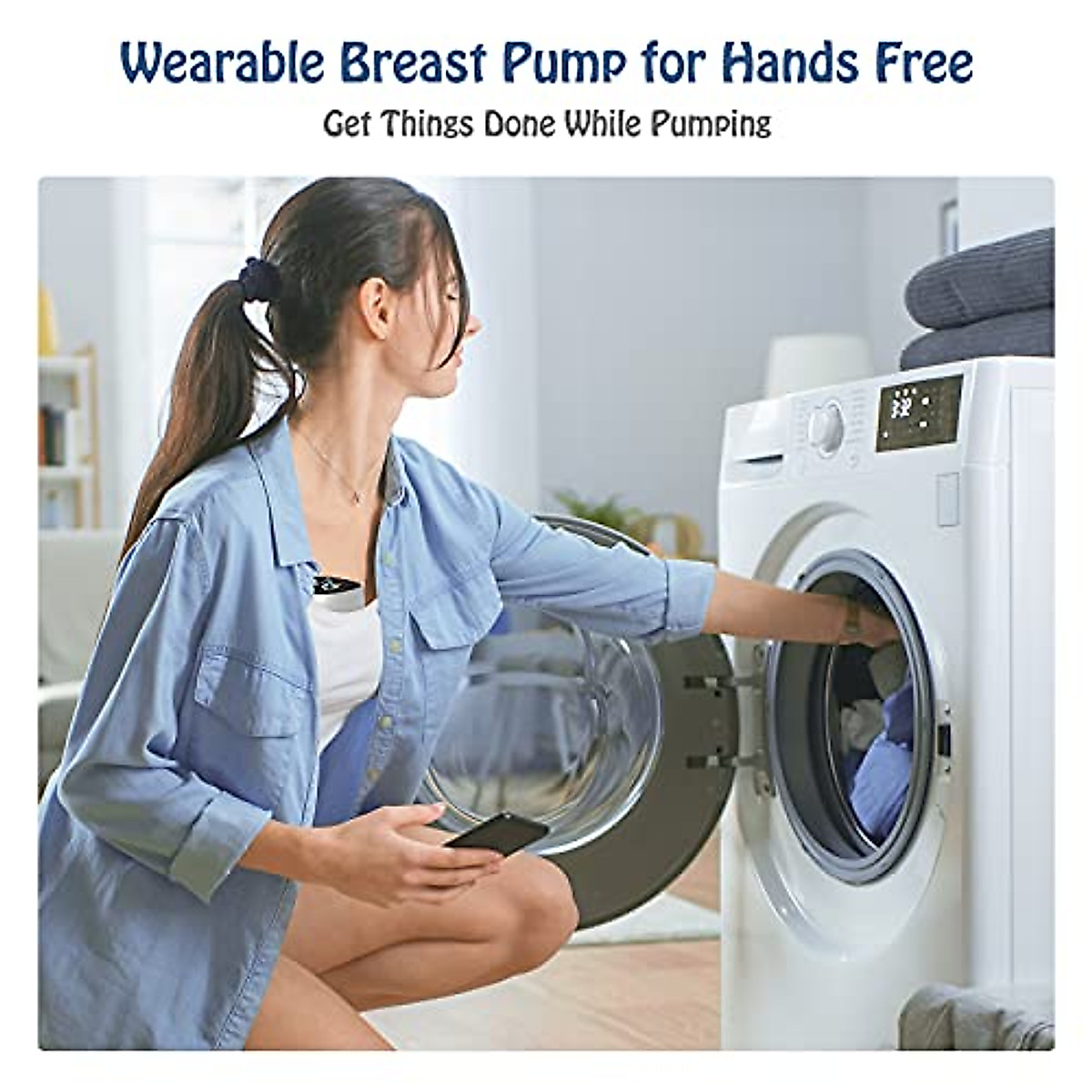 Akaho Wearable Breast Pump, Low-Noise and Painless Hands Free Electric Breast Pump with 3 Mode & 9 Levels, 24mm Default and Come with 6 Flanges (White-Double)