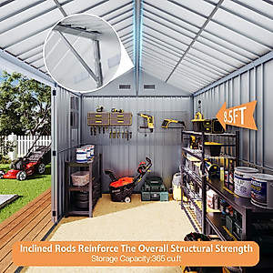 Jocisland 8.5x7.1x7.5 FT Galvanized Steel Outdoor Storage Shed, Lockable Double Hinged Doors and 4 Vents, Metal Shed for Backyard Storage, Dark Black/White