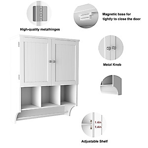 HOMEFORT Bathroom Wall Cabinet Medicine Cabinets Over The Toilet Storage Cabinet with Towels Bar 2 Door Adjustable Shelves Large Space for Bathroom Wall Mounted White