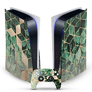 Leaves and Cubes Art Mix Vinyl Faceplate Sticker Gaming Skin Case Cover Compatible with Sony Playstation 5 PS5 Disc Edition Console & DualSense Controller