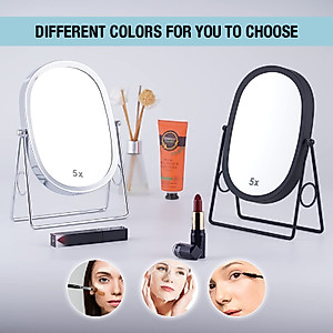 JOYOEIKON Classic Dual Sided 5X and 1X Magnifying Makeup Mirror and Tabletop Standing 360° Rotation Vanity Mirror,Desktop Cosmetic Mirror (Matt Black)