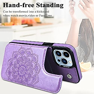 MMHUO for iPhone 14 Pro Max Case with Card Holder, Flower Magnetic Back Flip Case for iPhone 14 Pro Max Wallet Case for Women, Protective Case Phone Case for iPhone 14 Pro Max,Purple