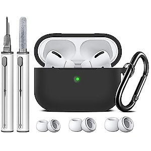 Linsaner for AirPods Pro Case Cover with Cleaning Pen and Replacement Eartips(S/M/L), Full Protective Silicone Skin Accessories for Women Men Girl with Apple AirPods Pro Case,Front LED Visible，Black