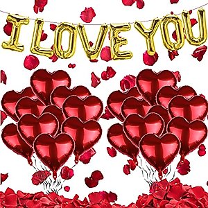 Littleloverly Valentines Day Red Heart Balloons I LOVE YOU Foil Balloons Banner Party Decorations - Happy Valentine's Day Balloon Wedding Anniversary Party Decorations